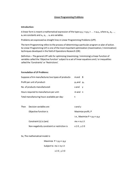 Or 1a Lpp Concept N Formulation Pdf Mathematical Optimization Linear Programming