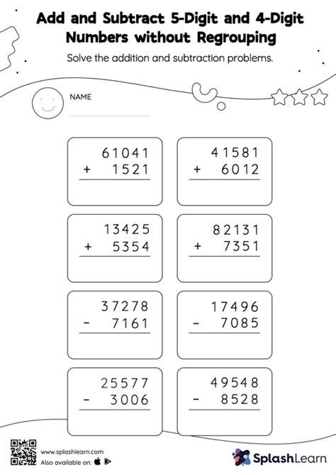 Add And Subtract 5 Digit And 4 Digit Numbers Without Regrouping