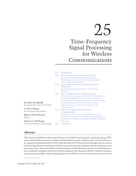 Pdf Timefrequency Signal Processing For Wireless Communications