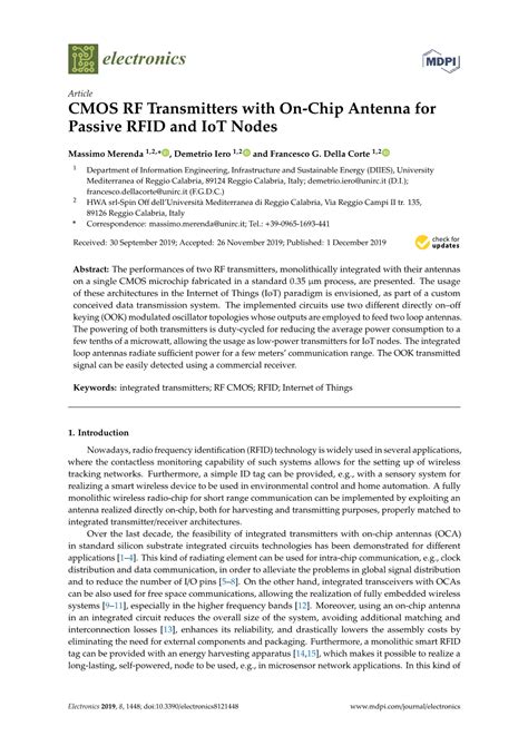 Cmos Rf Transmitters With On Chip Antenna For Passive Rfid And Iot