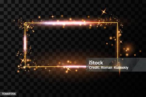 조명 효과와 벡터 황금 프레임입니다 빛나는 사각형 배너입니다 검은 투명 배경에 고립 벡터 일러스트 레이 션 Eps 10 0명에
