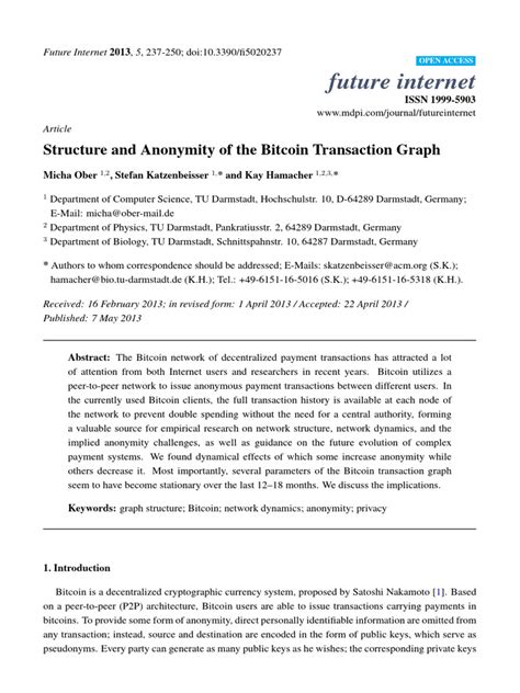 Structure And Anonymity Of The Bitcoin Transaction Graph Pdf Peer