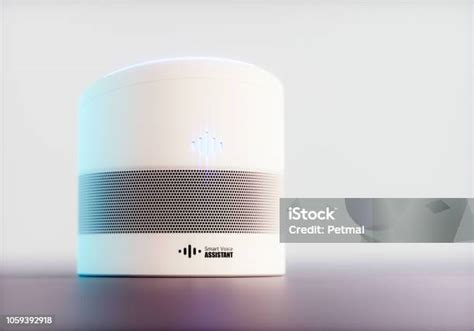 홈 지능형 음성 활성화 조 수 있습니다 3d 이미지 렌더링 화이트의 개념 안녕 밝은 연 보라색 배경에 기술 미래의 인공 지능 음성 인식 기술 블루투스에 대한 스톡 사진 및