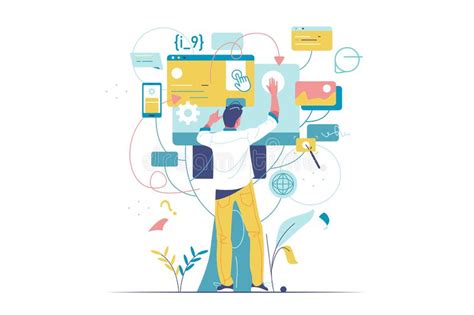 Man Using Website On Tree Screen Interface Stock Vector Illustration