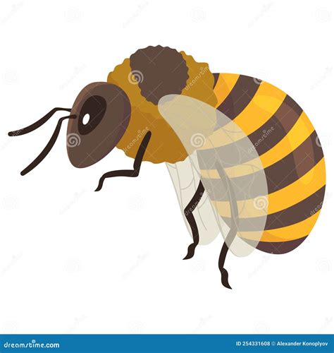 Bee Yellow Cartoon Striped Insect With Wings Vector Flat Illustration Flying Honeybee With