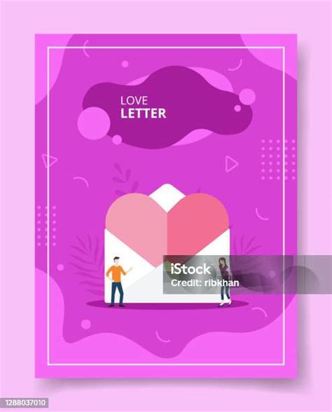 배너 전단지 책 표지 액체 모양 스타일의 잡지의 템플릿에 대한 앞에 큰 사랑의 메일을 서 있는 러브 레터 사람들 귀여운에 대한
