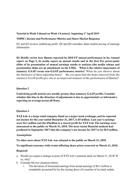 4 Week Five Tutorial Income Questions Tutorial In Week 5 Based On