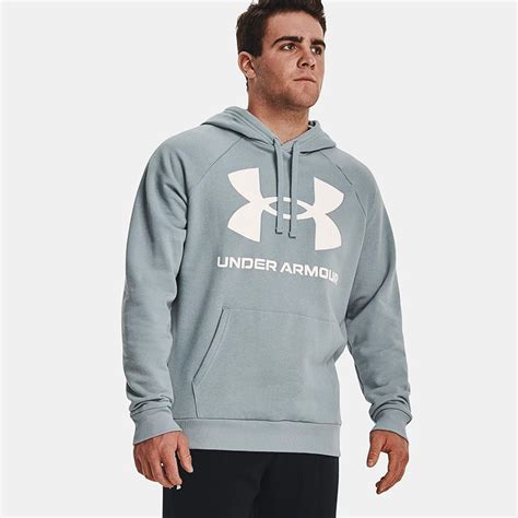 Under Armour Mens Rival Fleece Big Logo Hoodie Harbor Blue Onyx