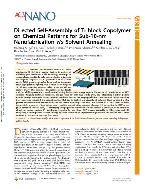 Pdf Directed Self Assembly Of Triblock Copolymer On Chemical Patterns For Sub 10 Nm