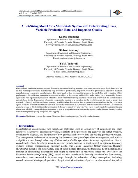 Pdf A Lot Sizing Model For A Multi State System With Deteriorating Items Variable Production