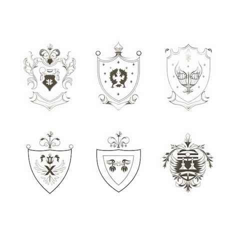 Premium Photo Luxurious Ornamental Shield Crest Set Minimalist Line Drawing