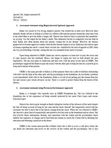 Sw Assessment Statement In Different Perspective Pdf Psychological