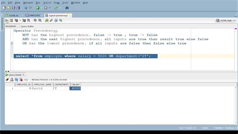 Oracle Logical Operators Oracle And Not Or Logical Operators Youtube