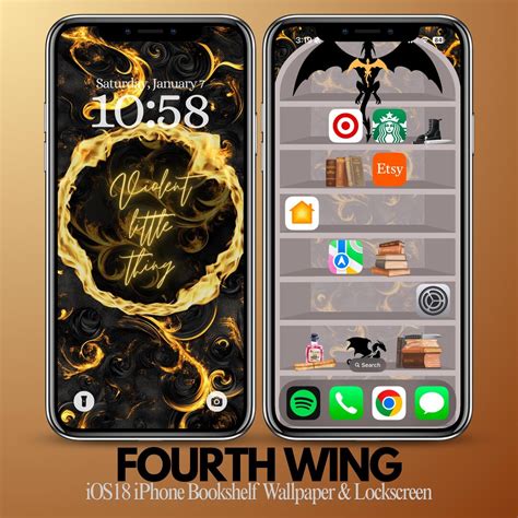 Fourth Wing Iphone Bookshelf Backgrounds And Matching Book Quote Lockscreen Etsy