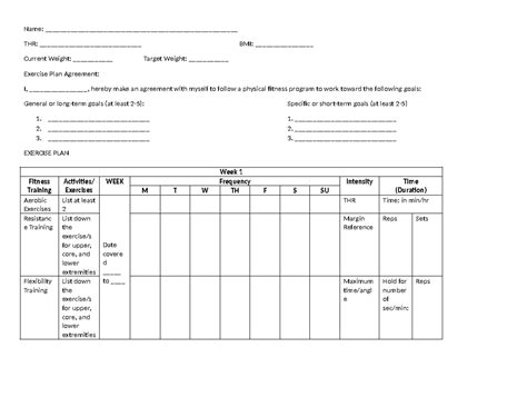 Exercise Training Template Name THR