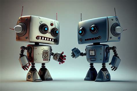 Two Robots Each With Different Design Features And Functions Face Off In Battle Stock