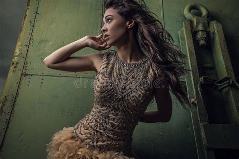 Imagem Dramatizada Da Jovem Mulher Sensual And Atrativa No Vestido