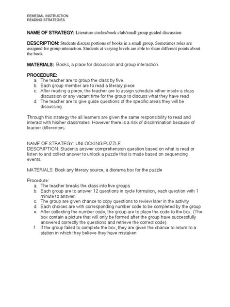 Remedial Instruction Reading Strategies Pdf Reading Comprehension Pedagogy
