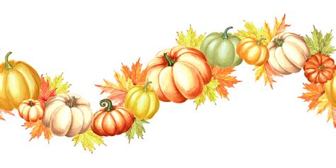 호박과 단풍잎 가을 물결 모양의 완벽 한 테두리 추수 감사절이나 할로윈에 대한 가을 반복 패턴 손으로 그린 수채화 그림 절연 템플릿 포장 종이 문구류 엽서 0명에 대한 스톡