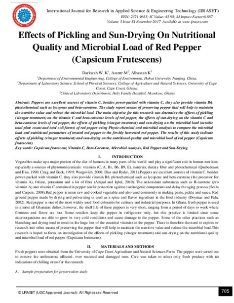 Pdf Effects Of Pickling And Sun Drying On Nutritional Quality And Microbial Load Of Red Pepper