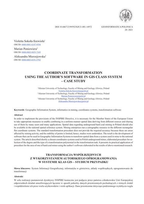 Pdf Coordinate Transformation Using The Authors Software In Gis