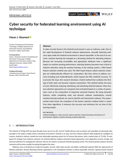 Cyber Security For Federated Learning Environment Using Ai Technique Request Pdf
