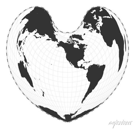 Vector World Map Bonne Pseudoconical Equal Area Projection Posters