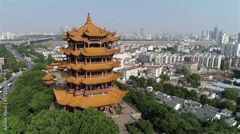 Flying Past Famous Historic Yellow Crane Tower Reveals Modern Skyline
