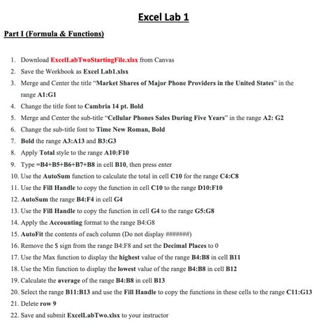 Excel Lab Part I Formula Functions Download Chegg Com