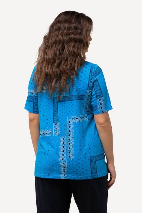 Paisley A Line Short Sleeve Tee Sapphire Blue Ulla Popken