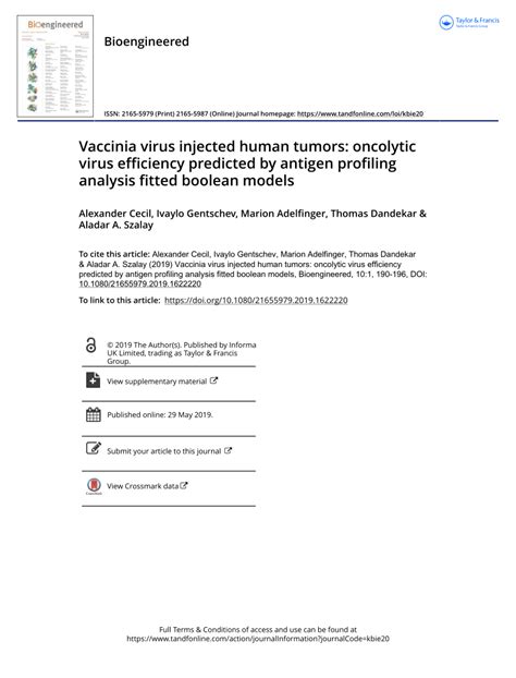 Pdf Vaccinia Virus Injected Human Tumors Oncolytic Virus Efficiency