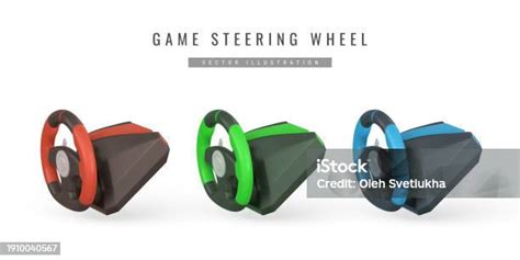 현실적인 3d 게임 스티어링 휠 게임 스틱 컨트롤러 비디오 게임 콘솔 게임 컨셉 벡터 일러스트 레이 션 3차원 형태에 대한 스톡