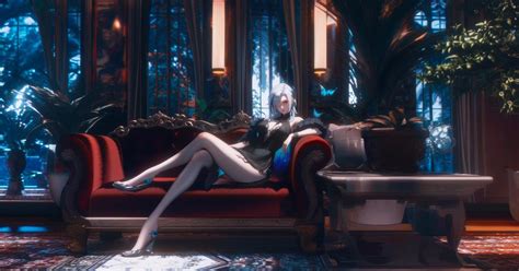 4k HD Wallpaper Arlecchino Resting In Moonlit Hotel Room