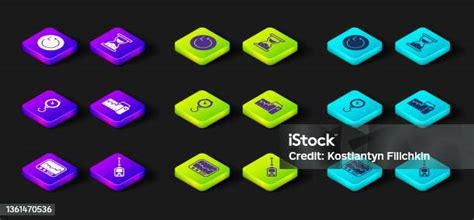 세트 측정 기기 레이저 거리 측정기 손 스케일 스프링 기계 모래와 반경 아이콘오래된 모래 시계 벡터 3차원 형태에 대한 스톡