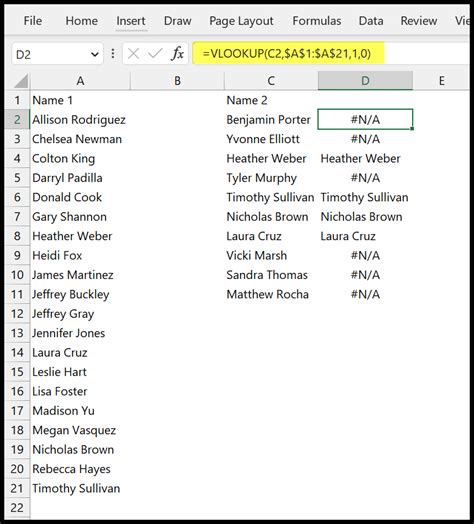 Matchcompare Two Columns With Vlookup Excel Formula