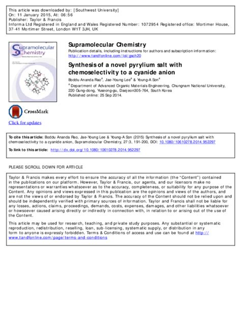 Pdf Synthesis Of A Novel Pyrylium Salt With Chemoselectivity To A Cyanide Anion