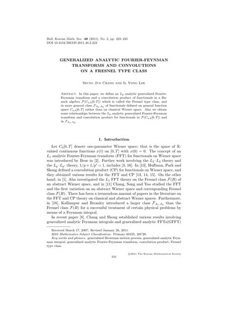 Pdf Generalized Analytic Fourier Feynman Transforms And Convolutions On A Fresnel Type Class