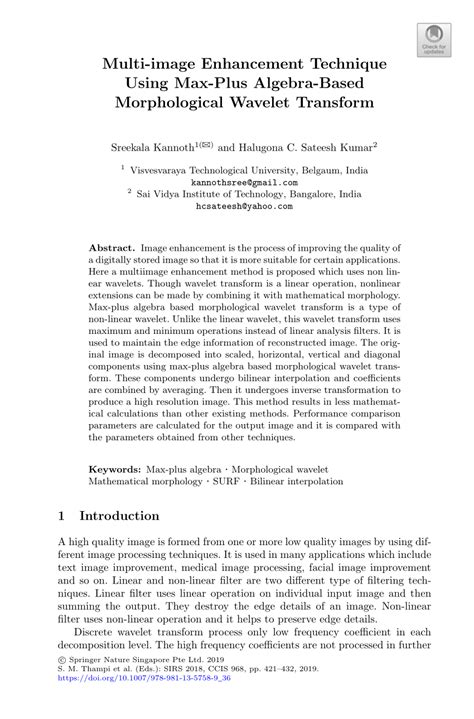 pdf multi image enhancement technique using max plus algebra based morphological wavelet transform