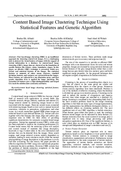 Pdf Content Based Image Clustering Technique Using Statistical