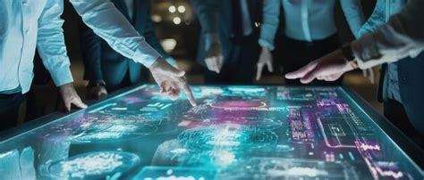 businesspeople interacting with holographic interface premium ai