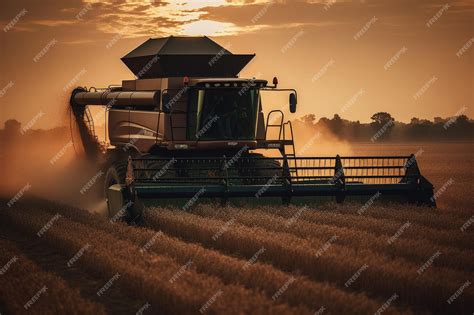 수확 밀 곡물 트랙터 콤바인 수확기 농업의 마지막 단계에서 일련의 작업 수확된 작물 비옥도 및 가족 복지 성숙한 농산물 및 식품