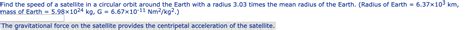 solved find the speed of a satellite in a circular orbit