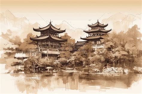 水墨风格中式建筑插画图片下载 正版图片600118474 摄图网