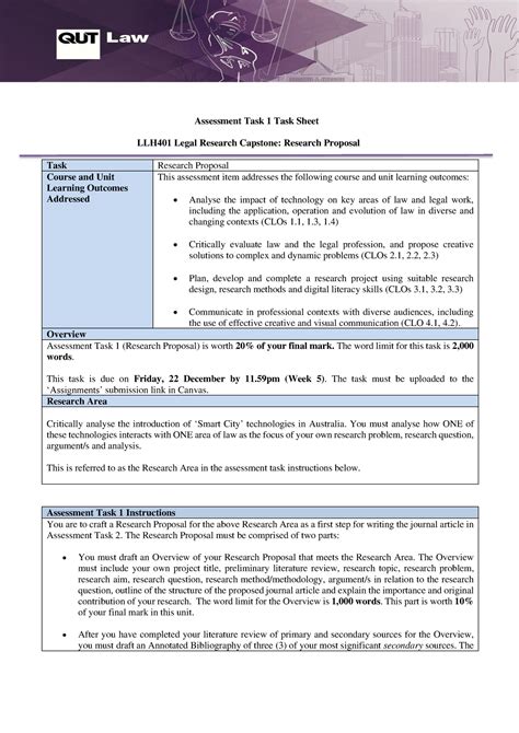 LLH401 Assessment Task 1 Research Proposal Task Sheet Assessment Task