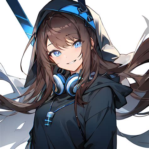 Anime Girl With Black Hair And Brown Eyes With Headphones