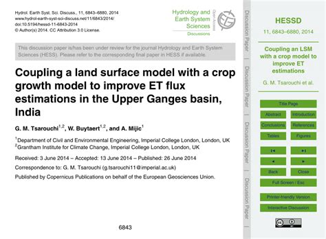 Pdf Coupling A Land Surface Model With A Crop Growth Model To Improve Et Flux Estimations In
