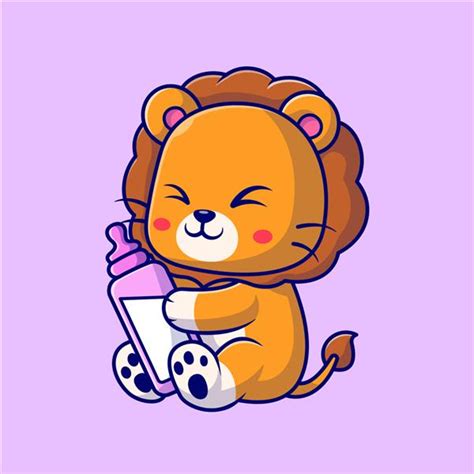 تصویر وکتور کارتونی شیر ناز شیر نوشیدنی شیر مفهوم نماد طبیعت حیوانی جدا