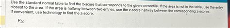 Solved Use The Standard Normal Table To Find The Z Score Chegg Com
