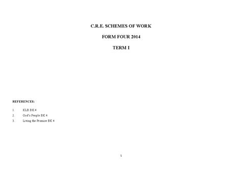 Cre Scheme Form 4 C R Schemes Of Work Form Four 2014 Term I References 1 Klb Bk 4 2 Gods