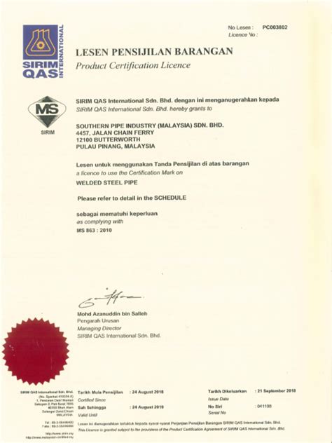 4 4 Sirim Cert Welded Steel Pipe Southern Pdf Pdf